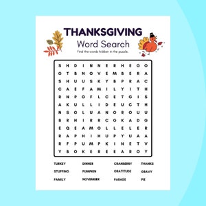Holiday Word Search Puzzles, Activity for Kids, Thanksgiving, Halloween ...