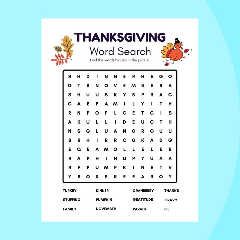 Holiday Word Search Puzzles, Activity for Kids, Thanksgiving, Halloween ...