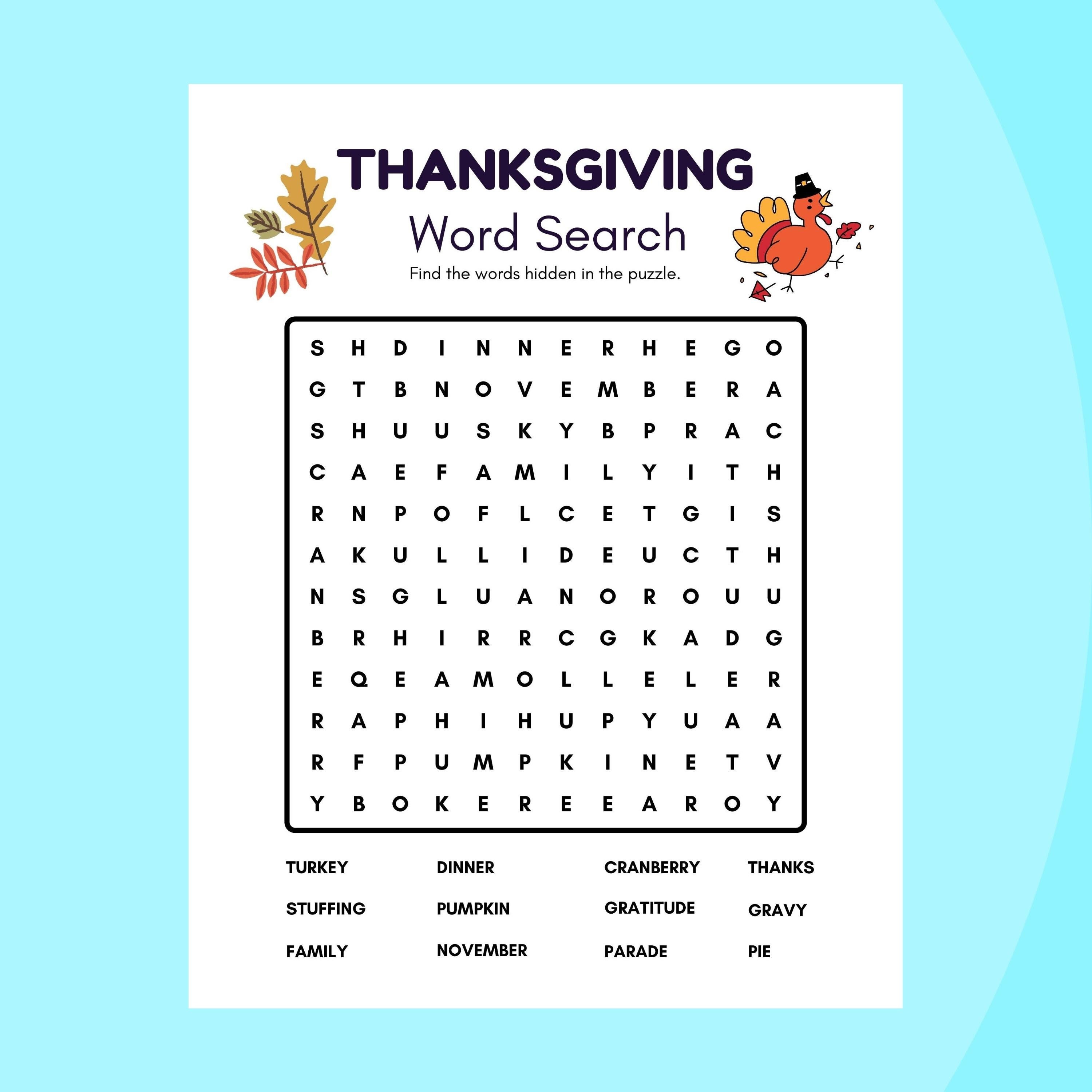 Holiday Word Search Puzzles, Activity for Kids, Thanksgiving, Halloween ...