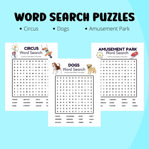 Word Search Puzzles Activity for Kids Circus Dogs - Etsy
