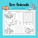 Sea Animals Activity Placemat - Coloring Placemat for Kids, Kids ...
