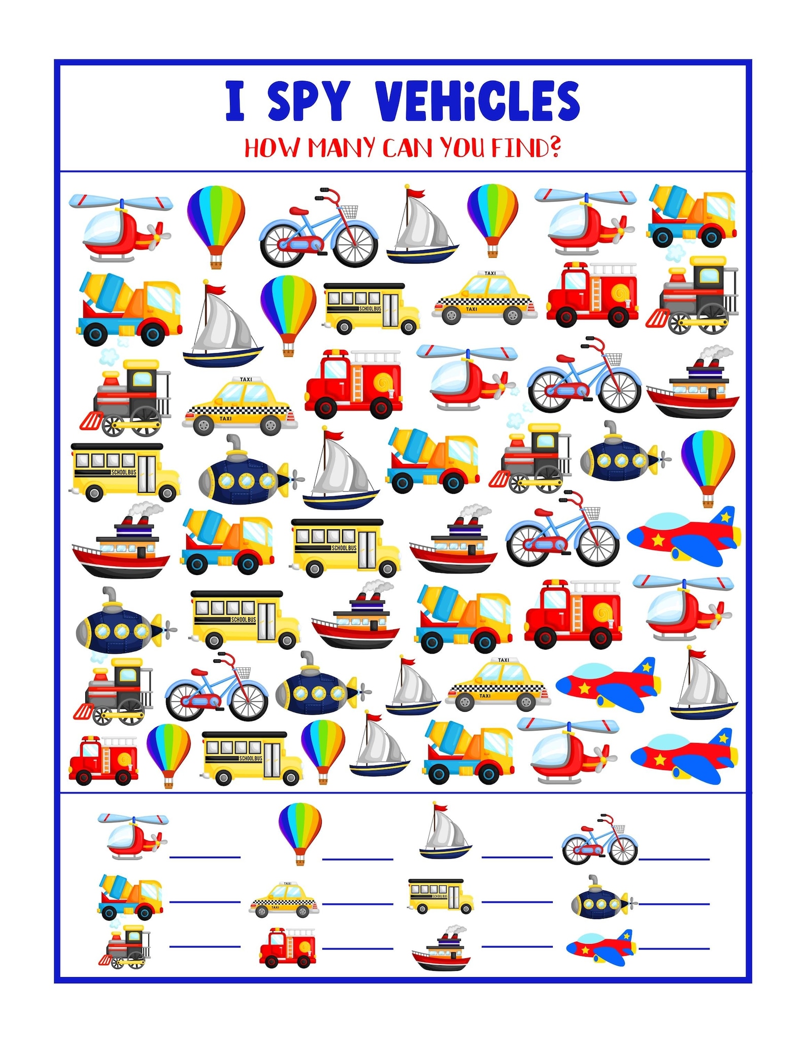 I Spy - Vehicles, Transportation, Game for Kids, Can You Find Them All, Searching Game, Counting ...