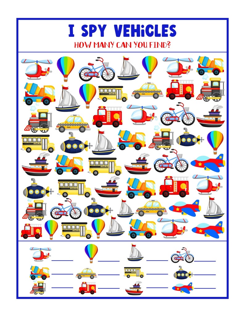 I Spy - Vehicles, Transportation, Game for Kids, Can You Find Them All ...