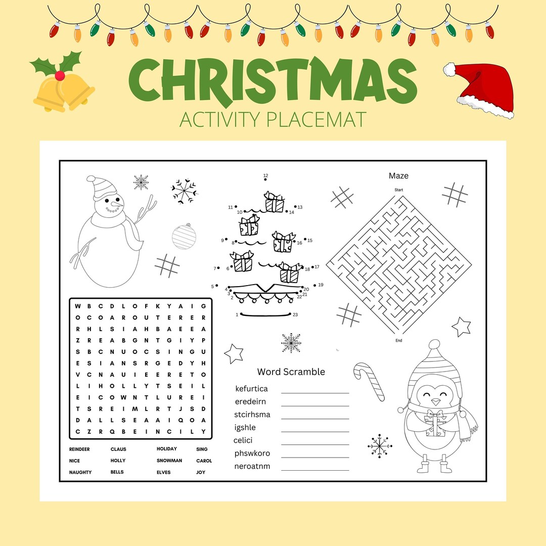 Christmas Placemat - Coloring Placemat for Kids, Kids Placemat ...