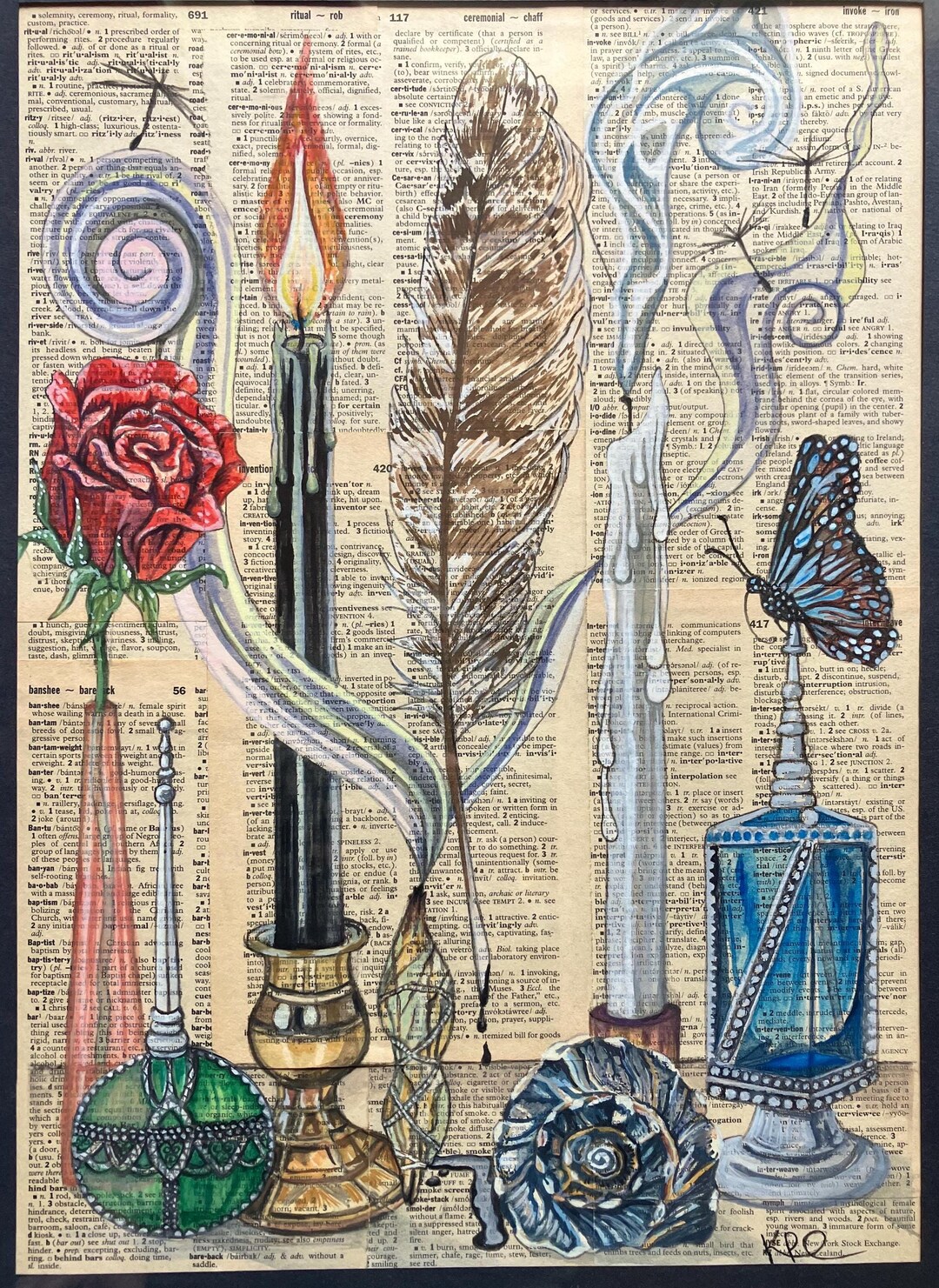 Ritual Tools Watercolor Painting: Witchy Altar Art on Dictionary Page ...