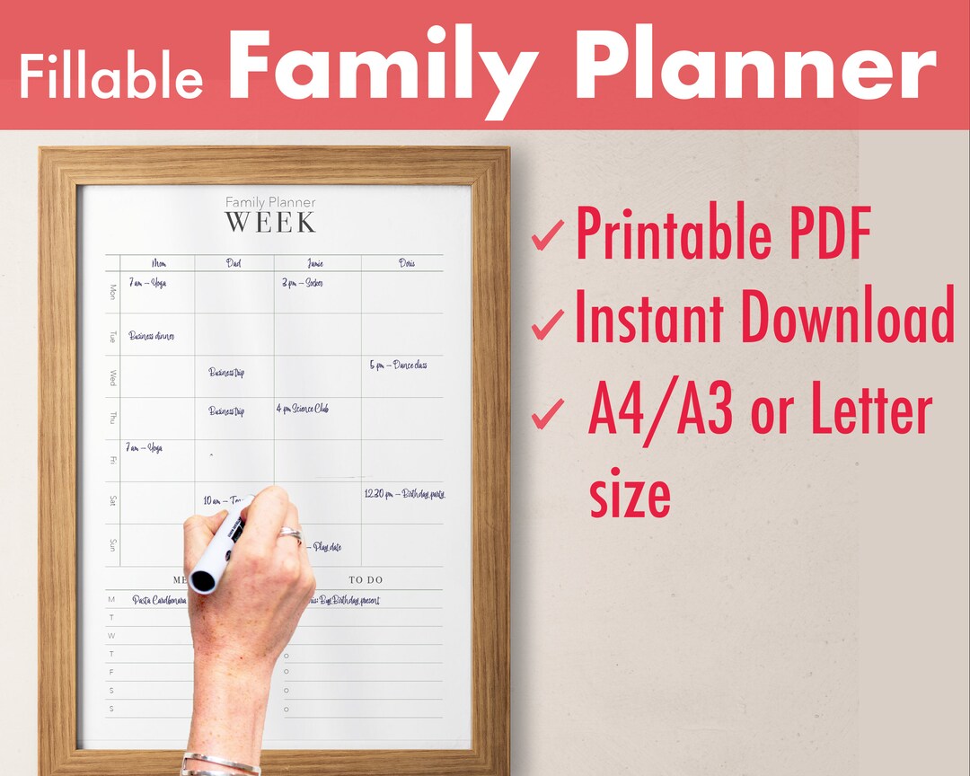 Family Week Planner, Fillable Family Planner, PDF Printable Planner ...