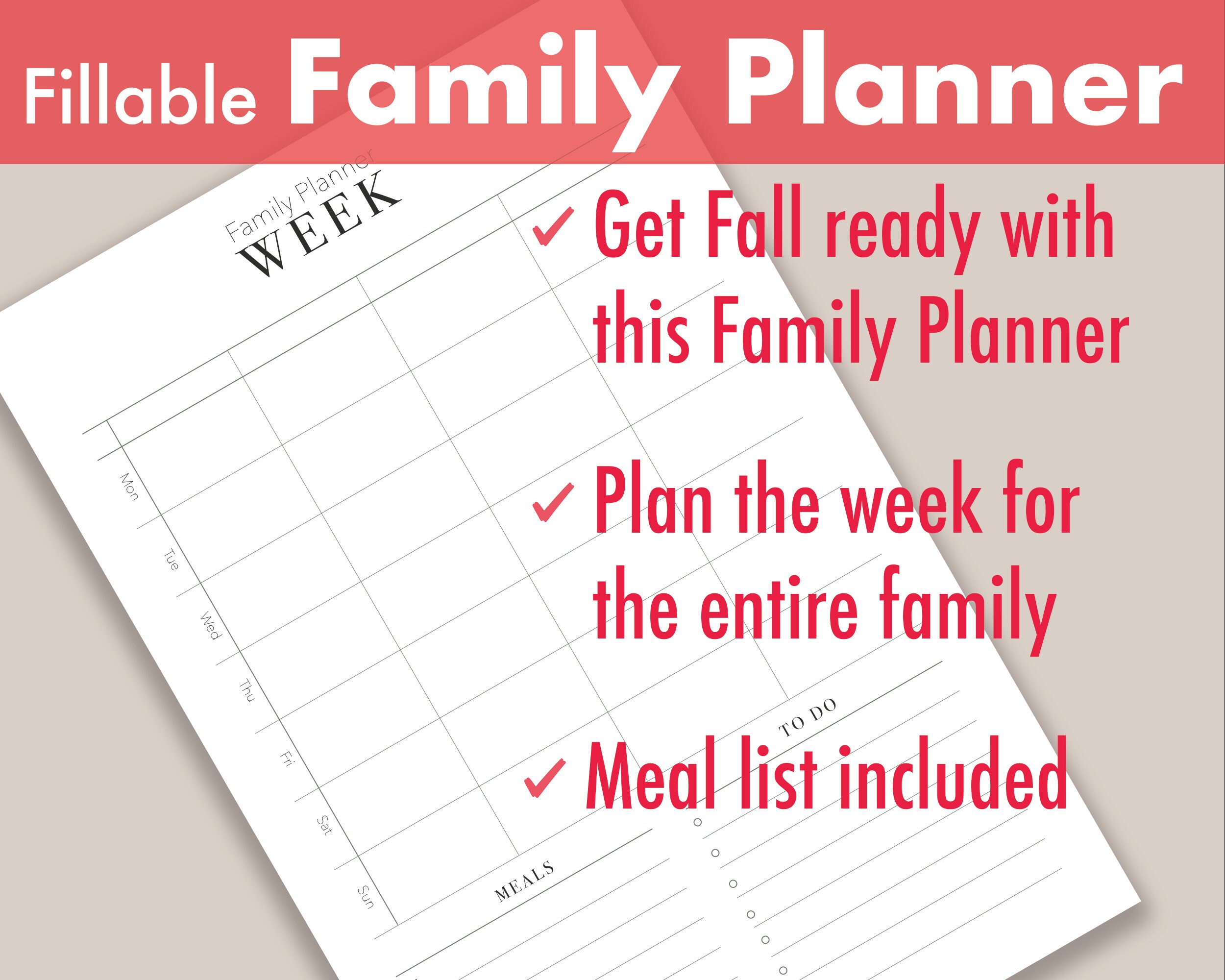 Family Week Planner, Fillable Family Planner, PDF Printable Planner ...