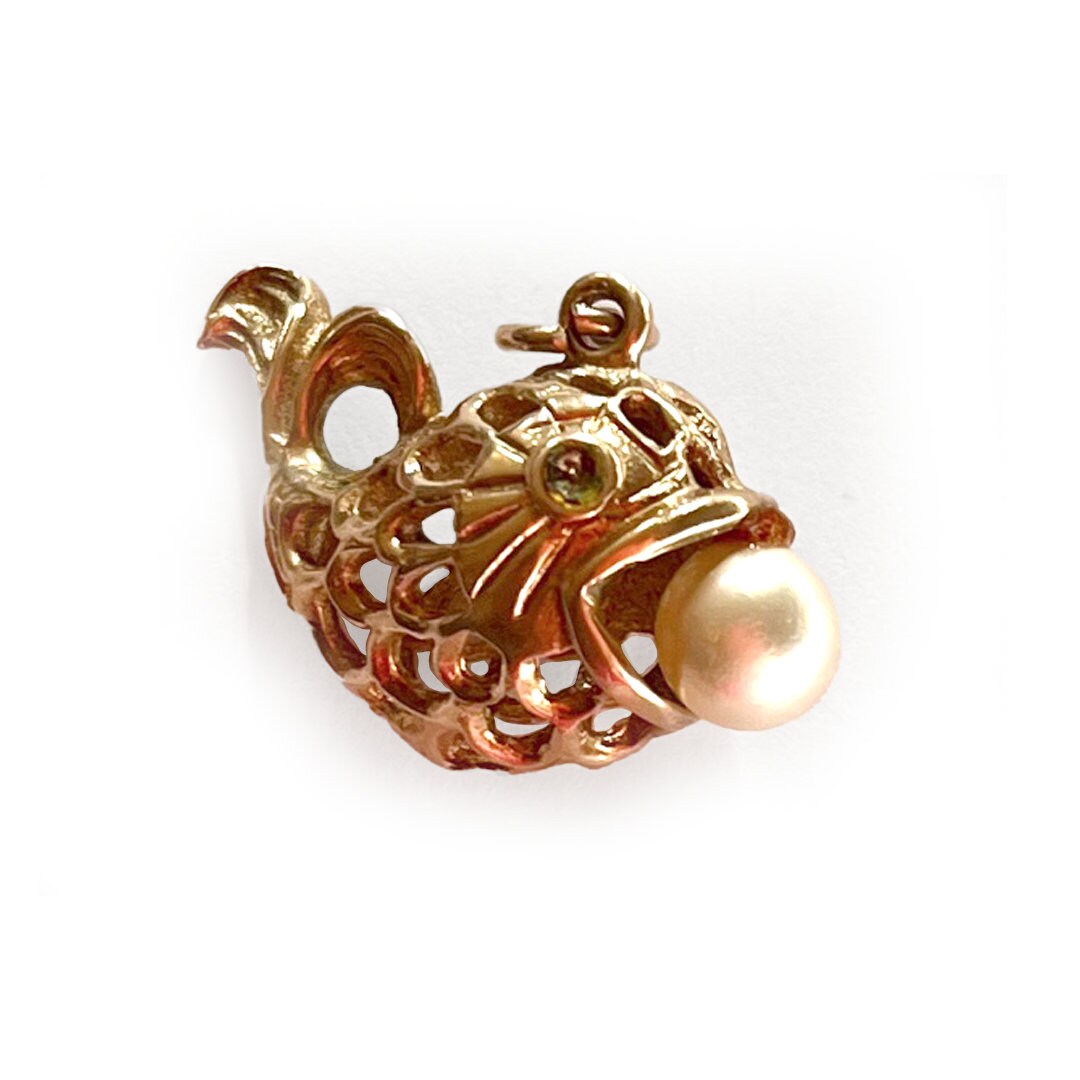 Vintage 14K Gold Filigree Fish With Pearl Charm or Pendant - Etsy