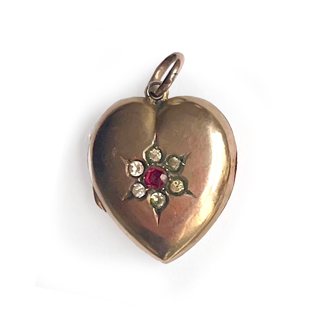 Antique 14K Gold Heart Locket With Red Paste Stone and Seed Pearls - Etsy