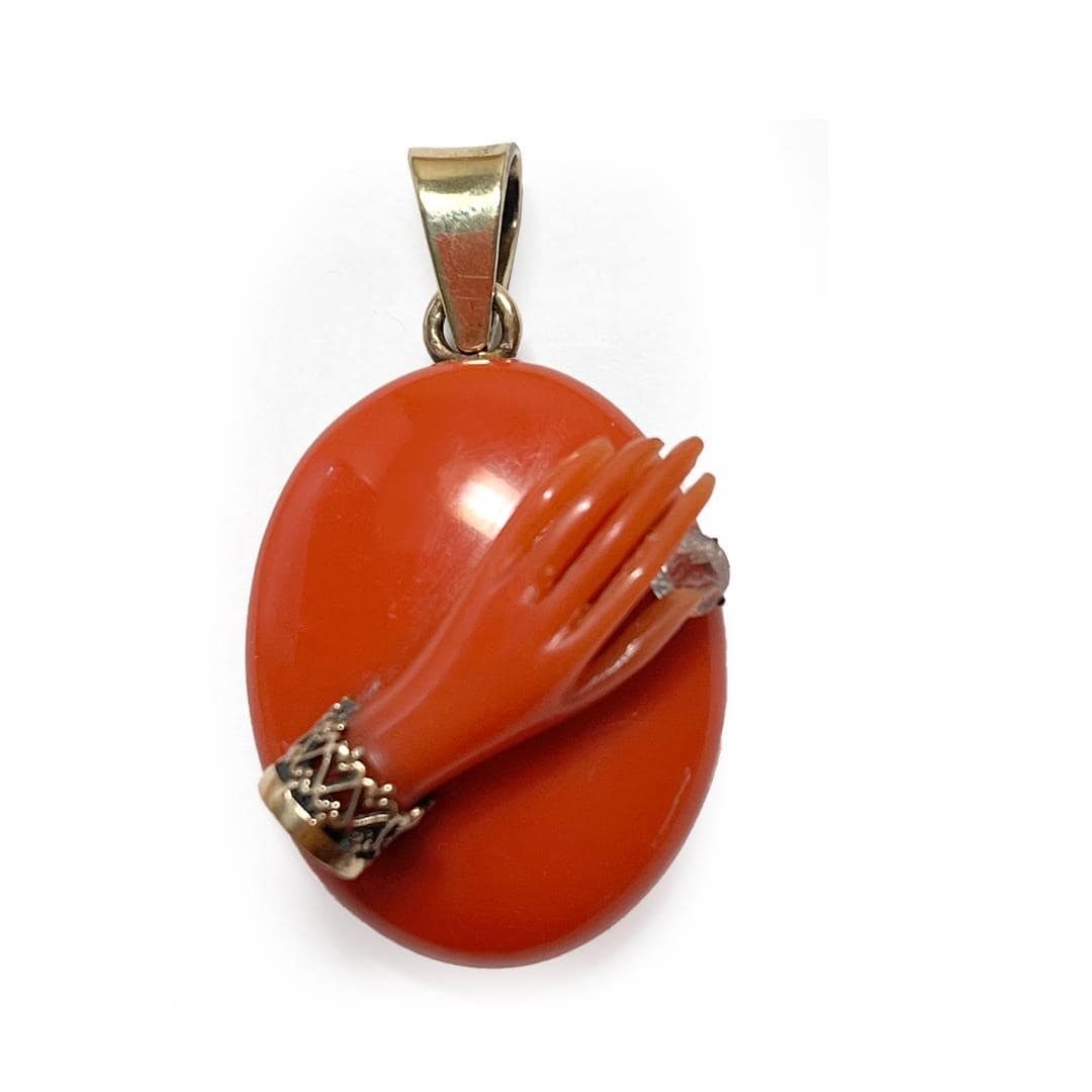 Antique 10K Gold, Coral and Lucite Hand Locket With Paste Stone - Etsy