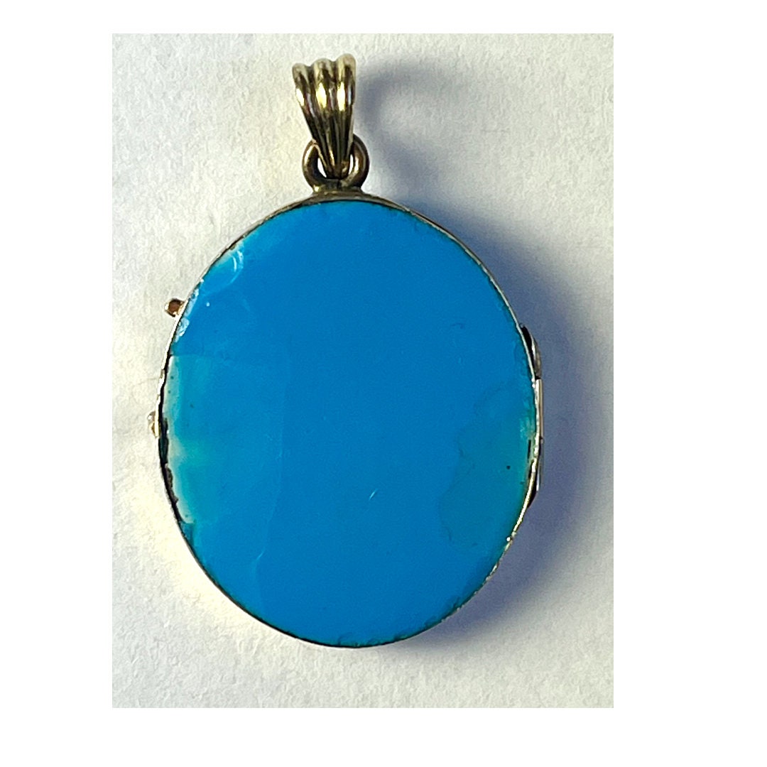 Large Blue Enamel 14K Gold Antique Locket With Seed Pearls - Etsy