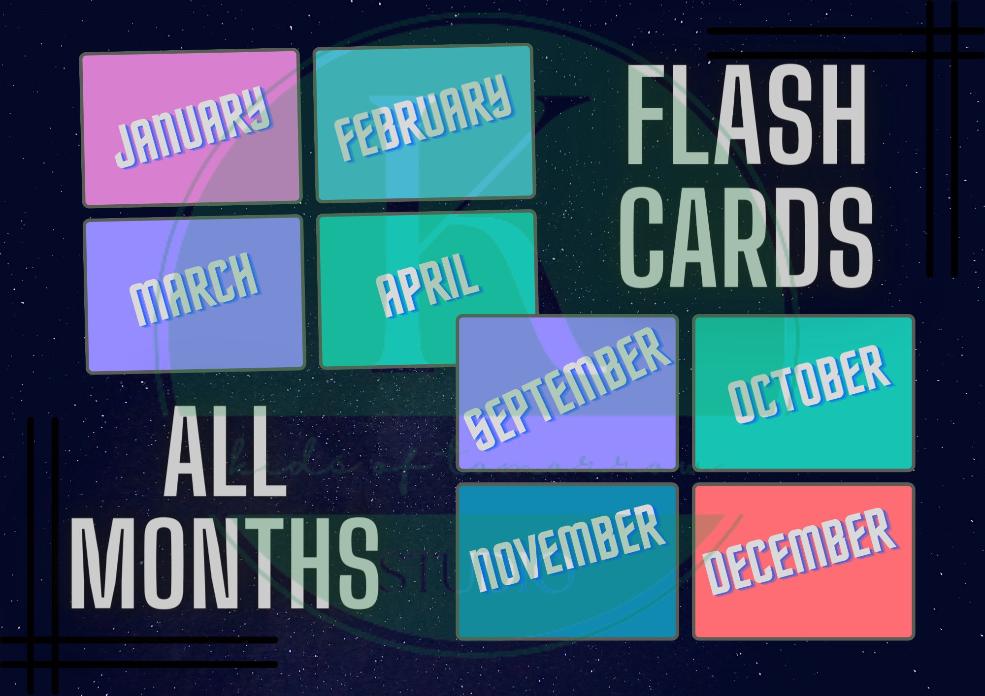 Months of the Year Flashcards Print Printable Months Cards - Etsy