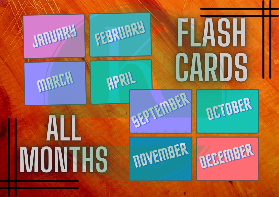 Months of the Year Flashcards Print Printable Months Cards - Etsy