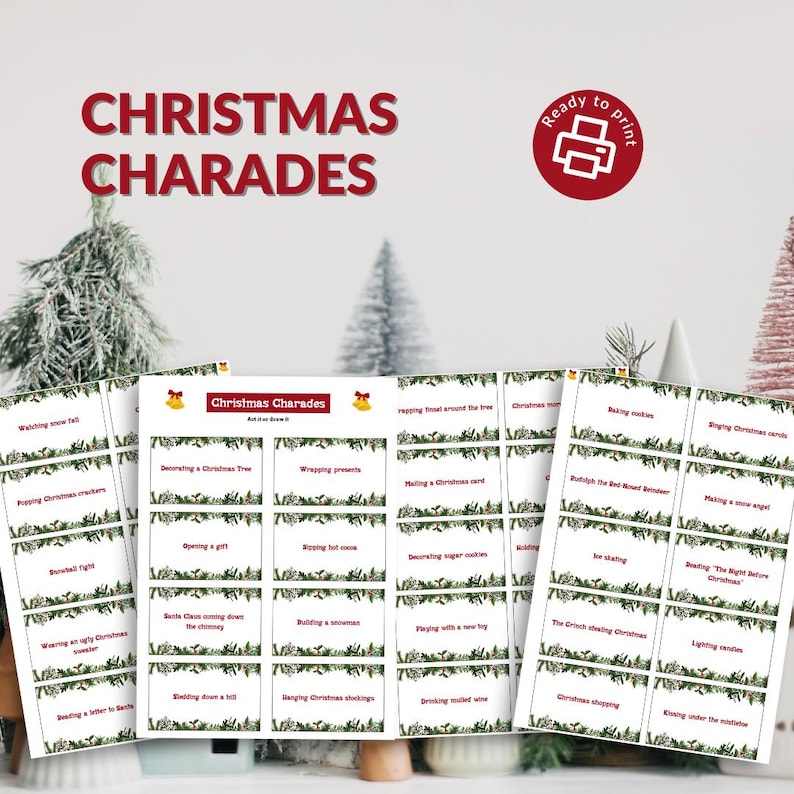 Christmas Charades Game | 50 Holiday Cards (digital Download) - Etsy