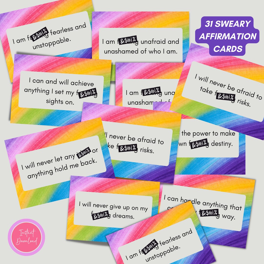 Sweary Affirmation Cards Rainbow Affirmation Cards Badass Affirmation ...