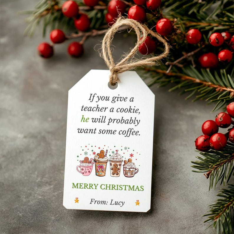 Teacher Christmas Gift Tag Template | Cookie & Coffee (digital Download ...