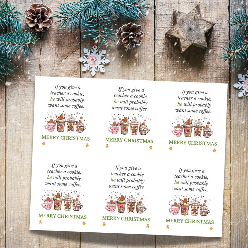 Teacher Christmas Gift Tag Template | Cookie & Coffee (digital Download ...
