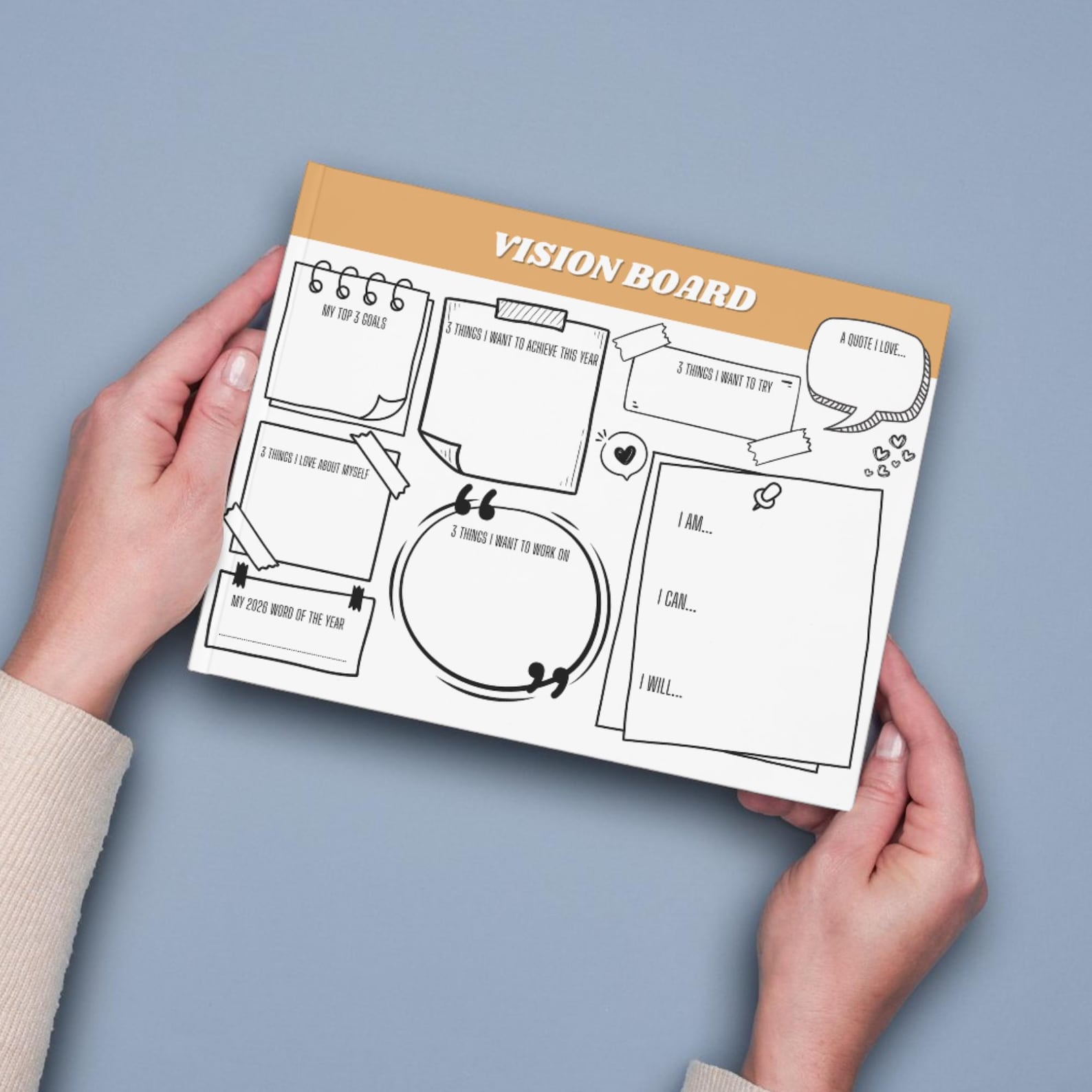Printable 2026 Vision Board Template | Golden Goal Setting Chart ...