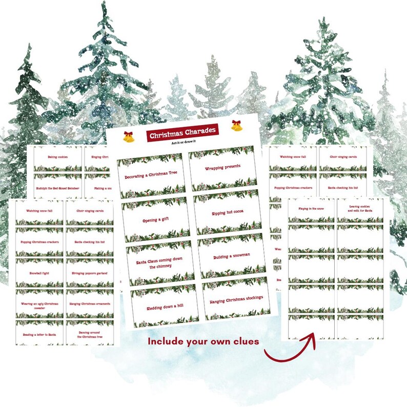 Christmas Charades Game | 50 Holiday Cards (digital Download) - Etsy