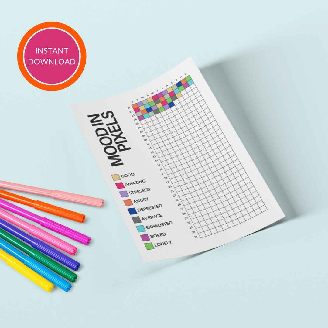 Mood Tracker Mood in Pixels Printable Tracker Daily Tracker - Etsy