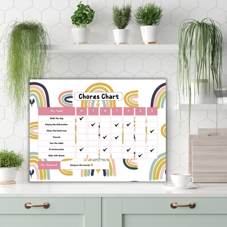 Rainbow Kids Chore Chart | Weekly Responsibility Chart (digital ...
