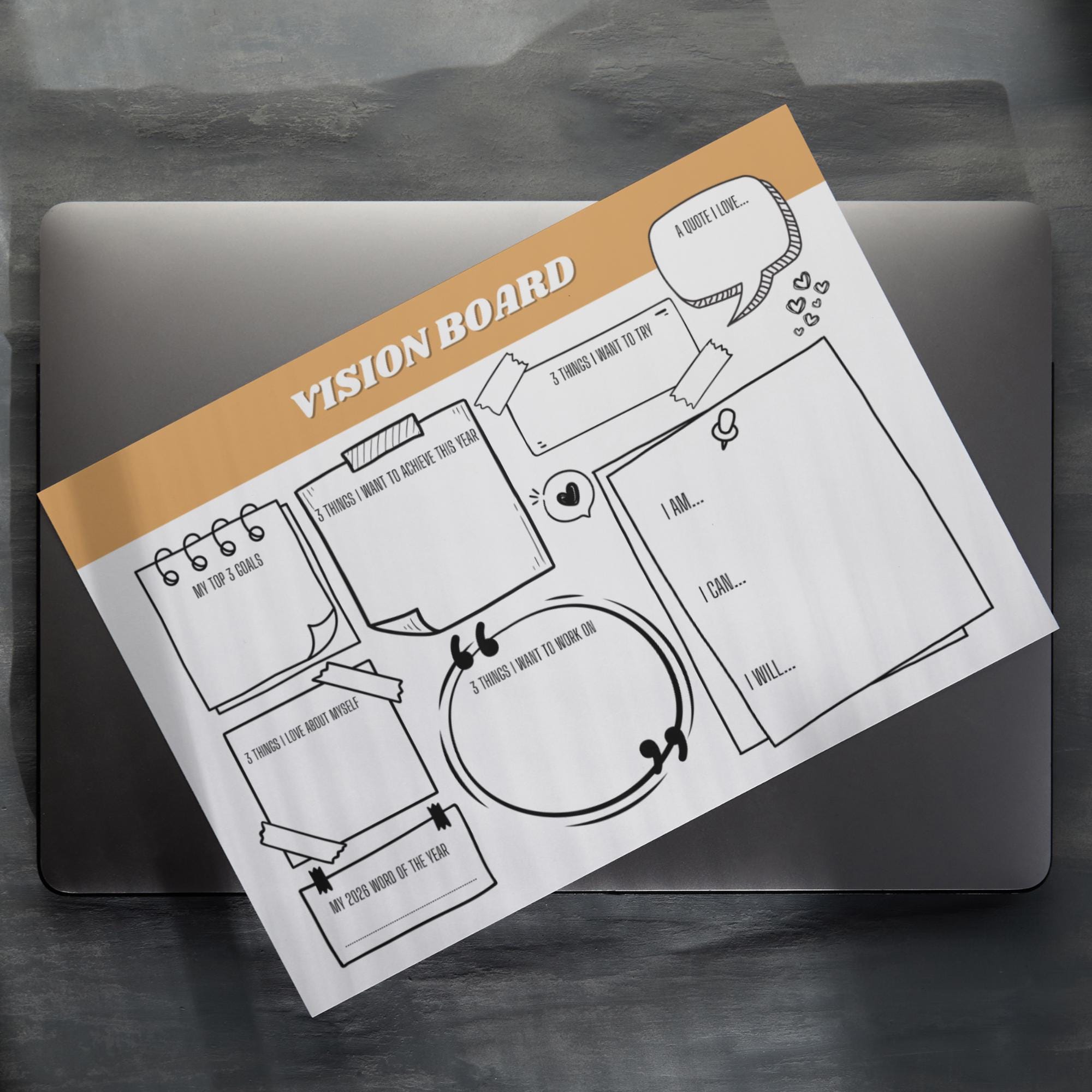 Printable 2026 Vision Board Template | Golden Goal Setting Chart ...