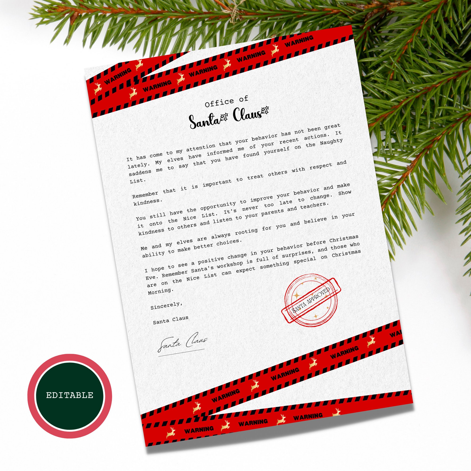 Editable Santa Warning Letter | Naughty List Notice (digital) - Etsy