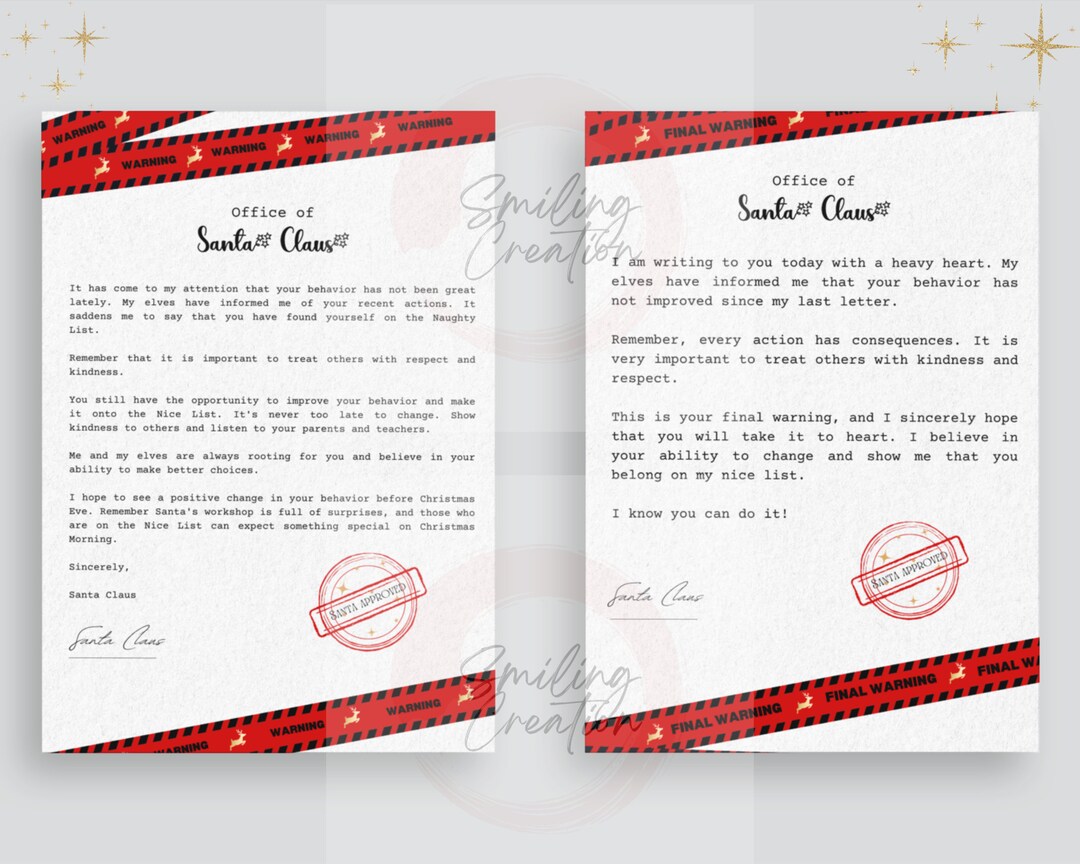 Santa Warning Letter Letter From Santa Naughty List Letter - Etsy