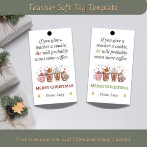 Teacher Christmas Gift Tag Template | Cookie & Coffee (digital Download ...