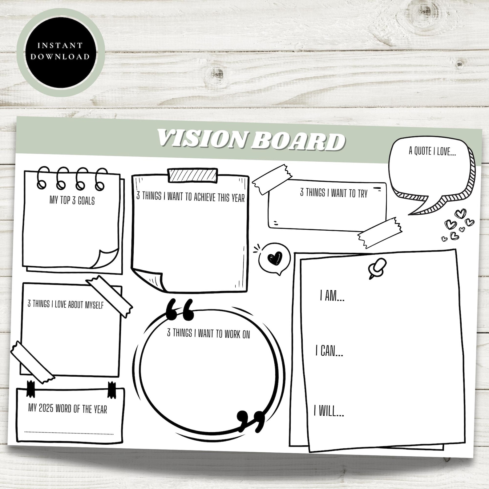 Vision Board | Printable 2025 Vision Board Template | Goal Setting ...
