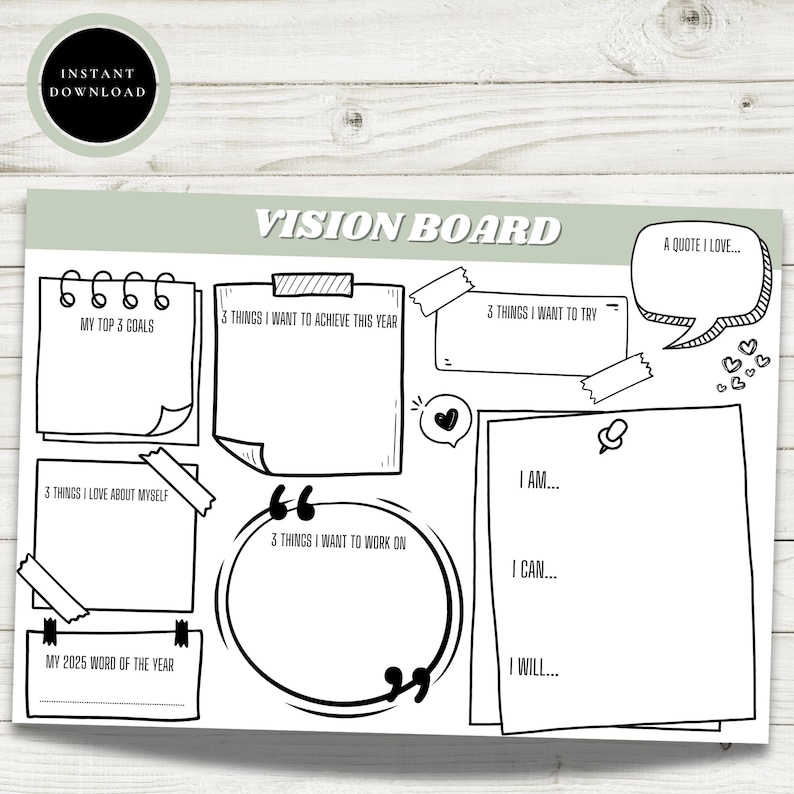 Vision Board | Printable 2025 Vision Board Template | Goal Setting ...