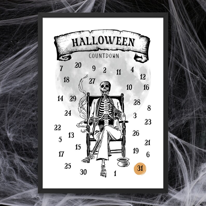 Halloween Countdown | Spooky Skeleton Poster | Decor for Halloween - Etsy