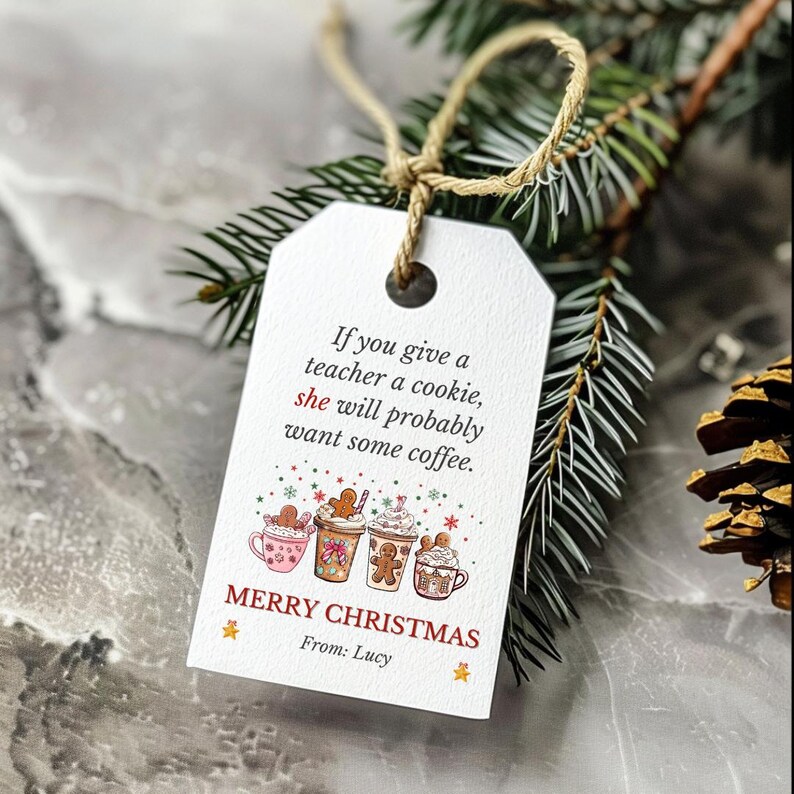 Teacher Christmas Gift Tag Template | Cookie & Coffee (digital Download ...
