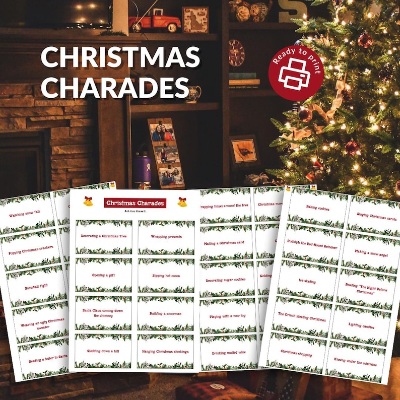 Christmas Charades Game | 50 Holiday Cards (digital Download) - Etsy