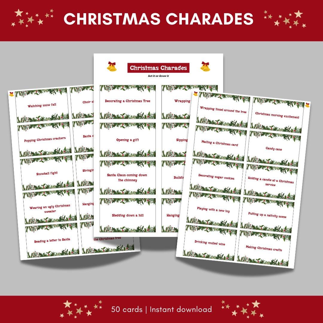 Christmas Charades Game | 50 Holiday Cards (digital Download) - Etsy