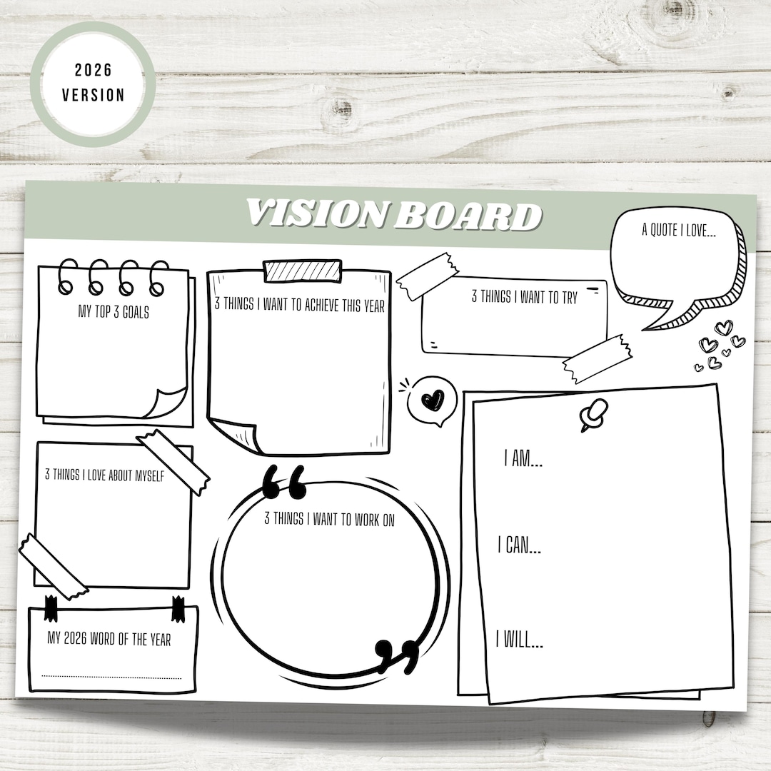 Vision Board 2026 | Printable 2026 Vision Board Template | Goal Setting ...