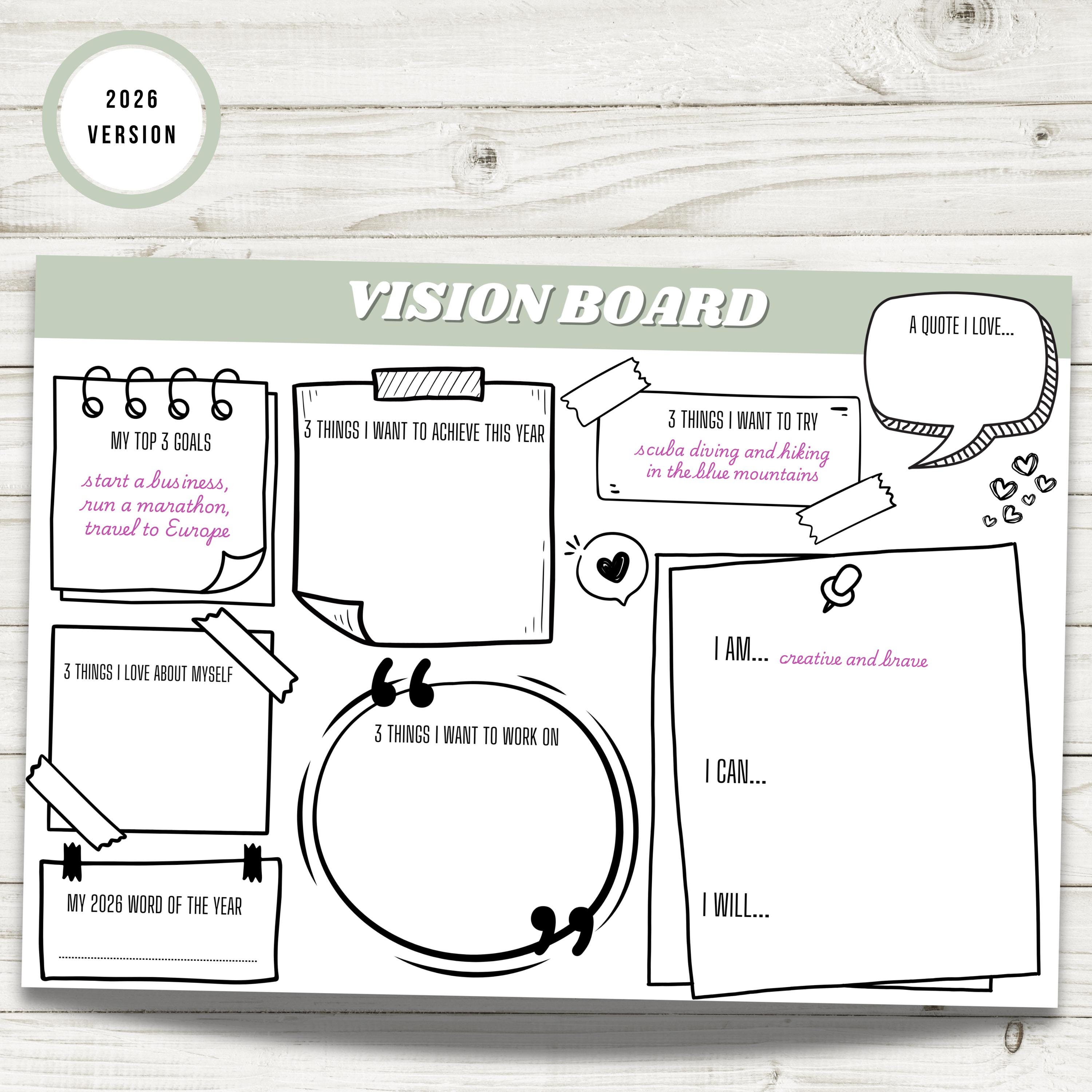 Vision Board 2026 | Printable 2026 Vision Board Template | Goal Setting ...
