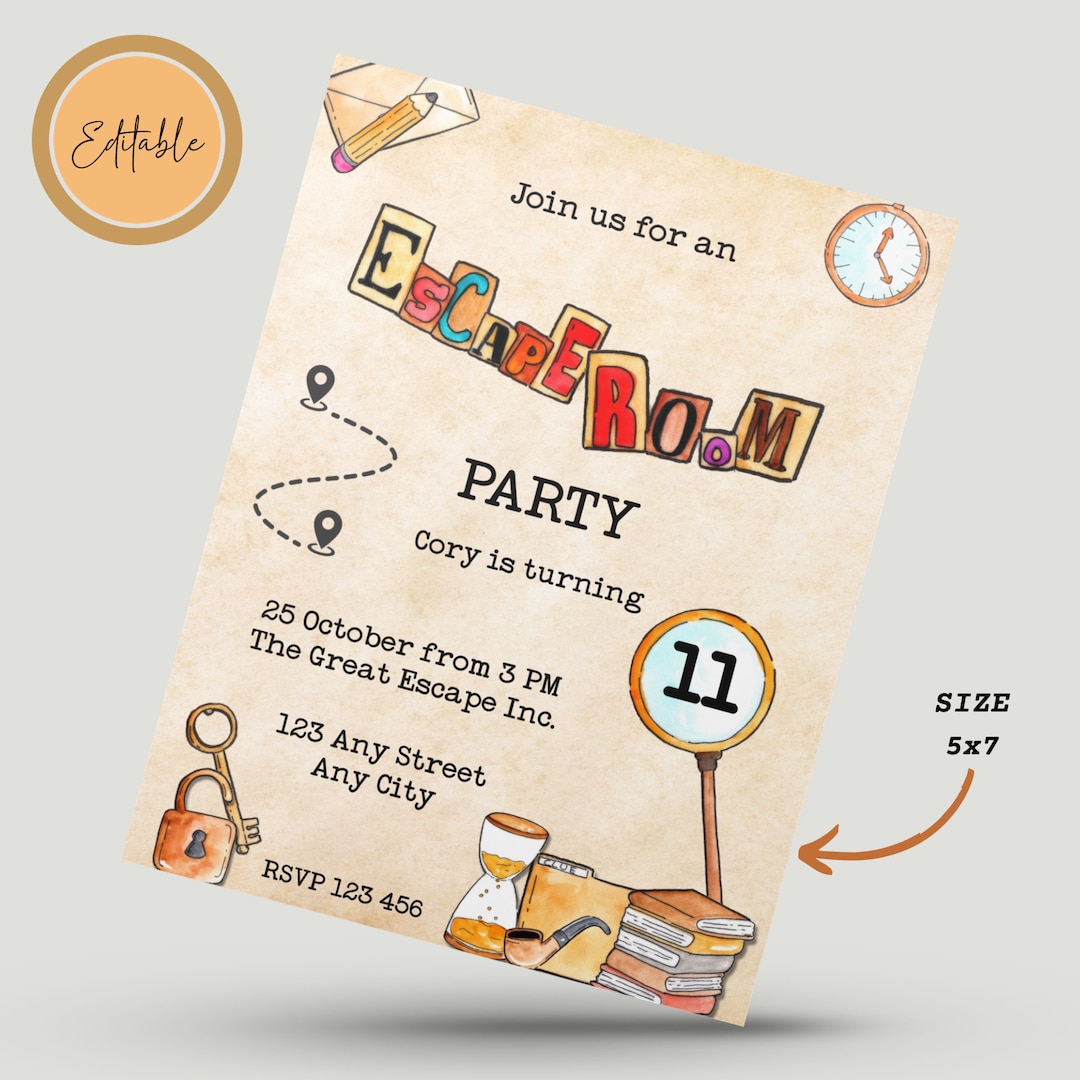 Editable Escape Room Invitation | Escape Room Party | Printable Escape ...