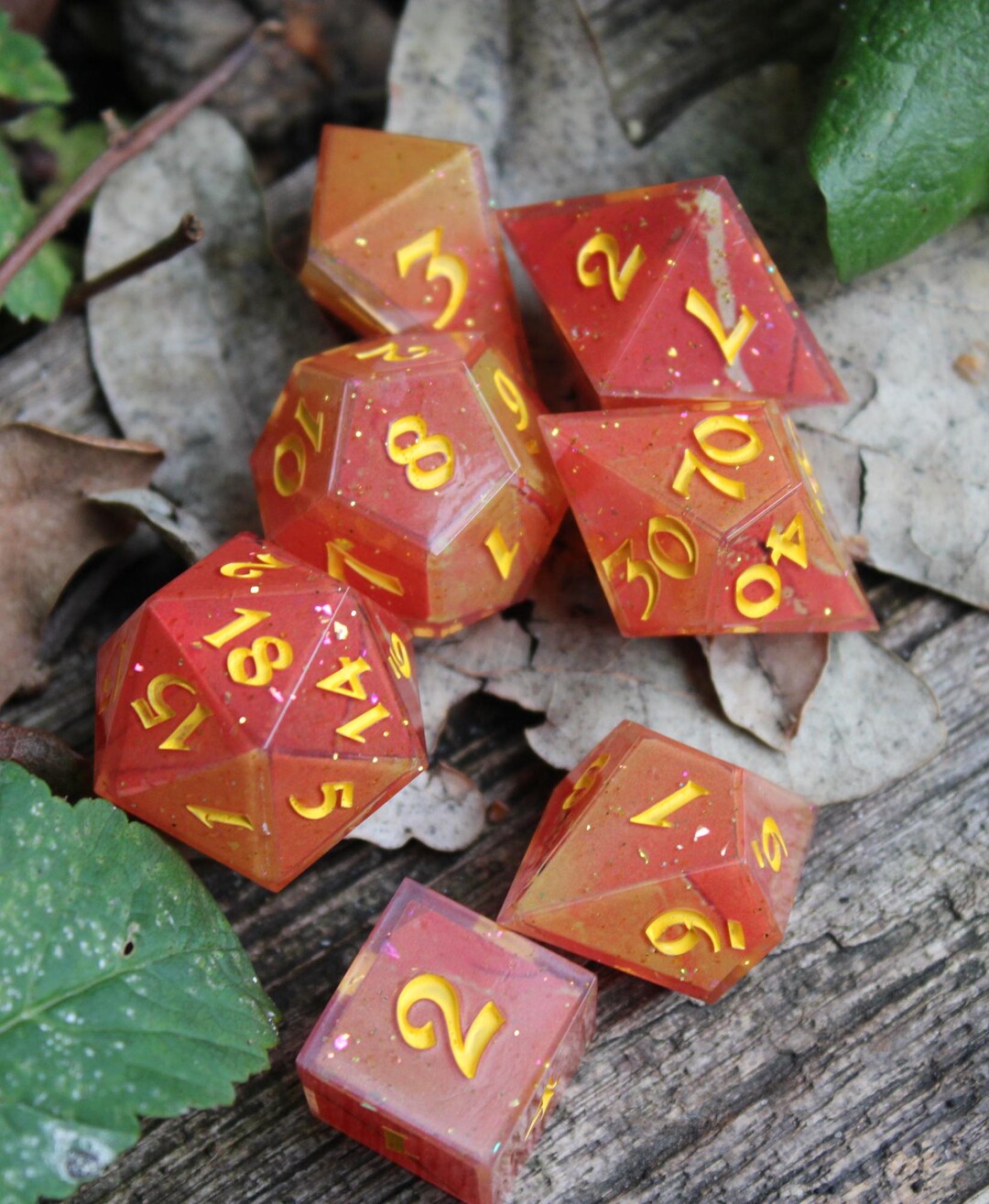 Fireball - Handmade Sharp-edged 7 Piece Diceset for Ttrpgs, D&d ...