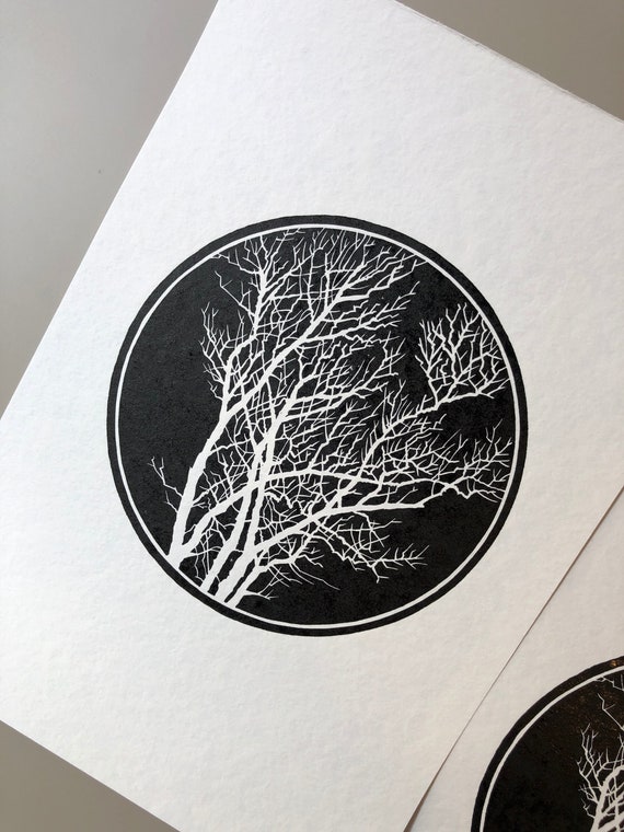 Original Linocut Print Circle Tree Art Tree Stamp Real - Etsy