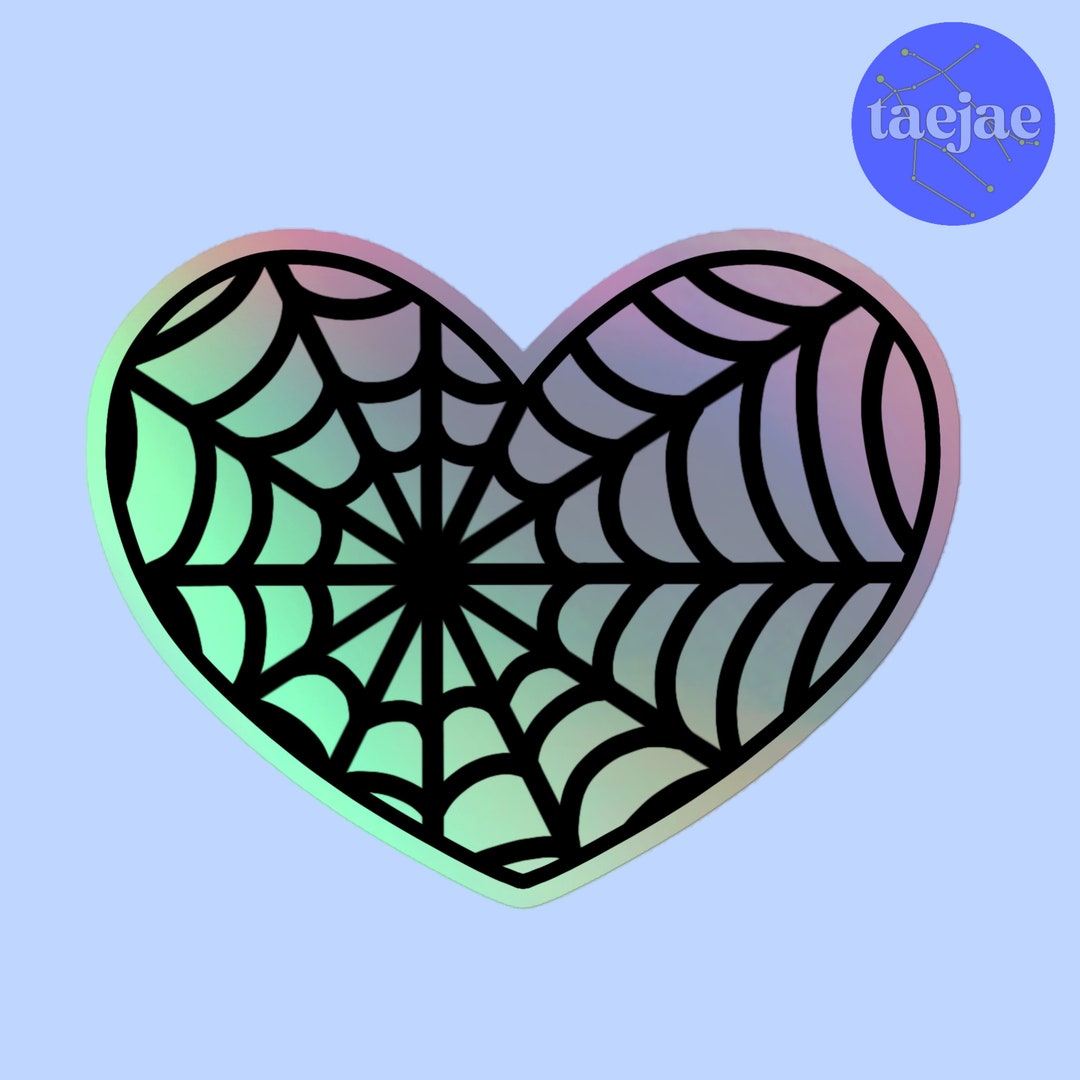 Holographic Spiderweb Heart Sticker - Etsy