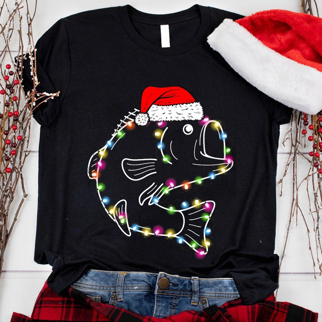 Fish Christmas Lights Shirt, Awesome Xmas Fishing Shirt, Fishing Lover ...
