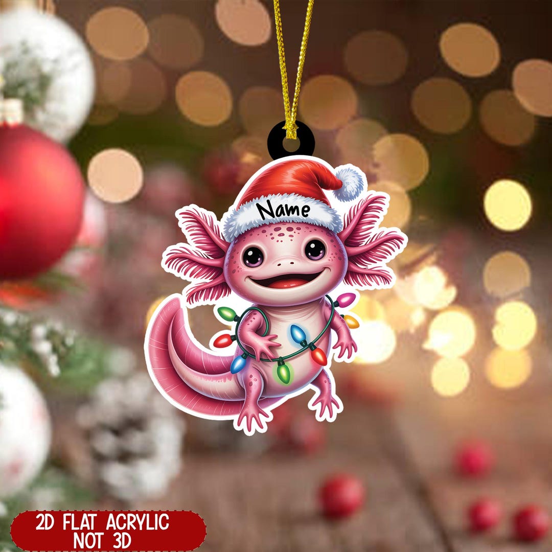 Personalized Axolotl With Santa Hat Christmas Lights Ornament, Aquatic ...