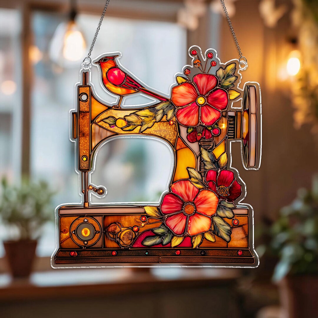 Personalized Sewing Machine Cardinal Acrylic Suncatcher, Wildflower ...