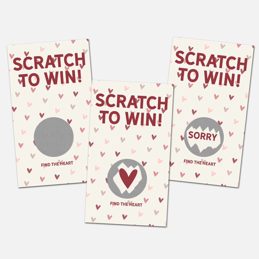 Valentine's Scratch off Cards, Heart Scratch off Cards, Valentine's Day ...