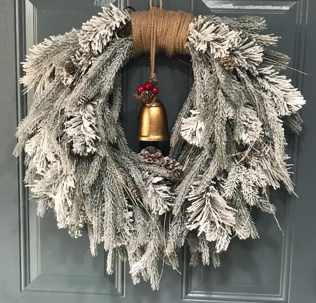 Front Door Holiday Wreath, Rustic Holiday Wreath, Holiday Gift, Christmas Wreath, Frosted ...