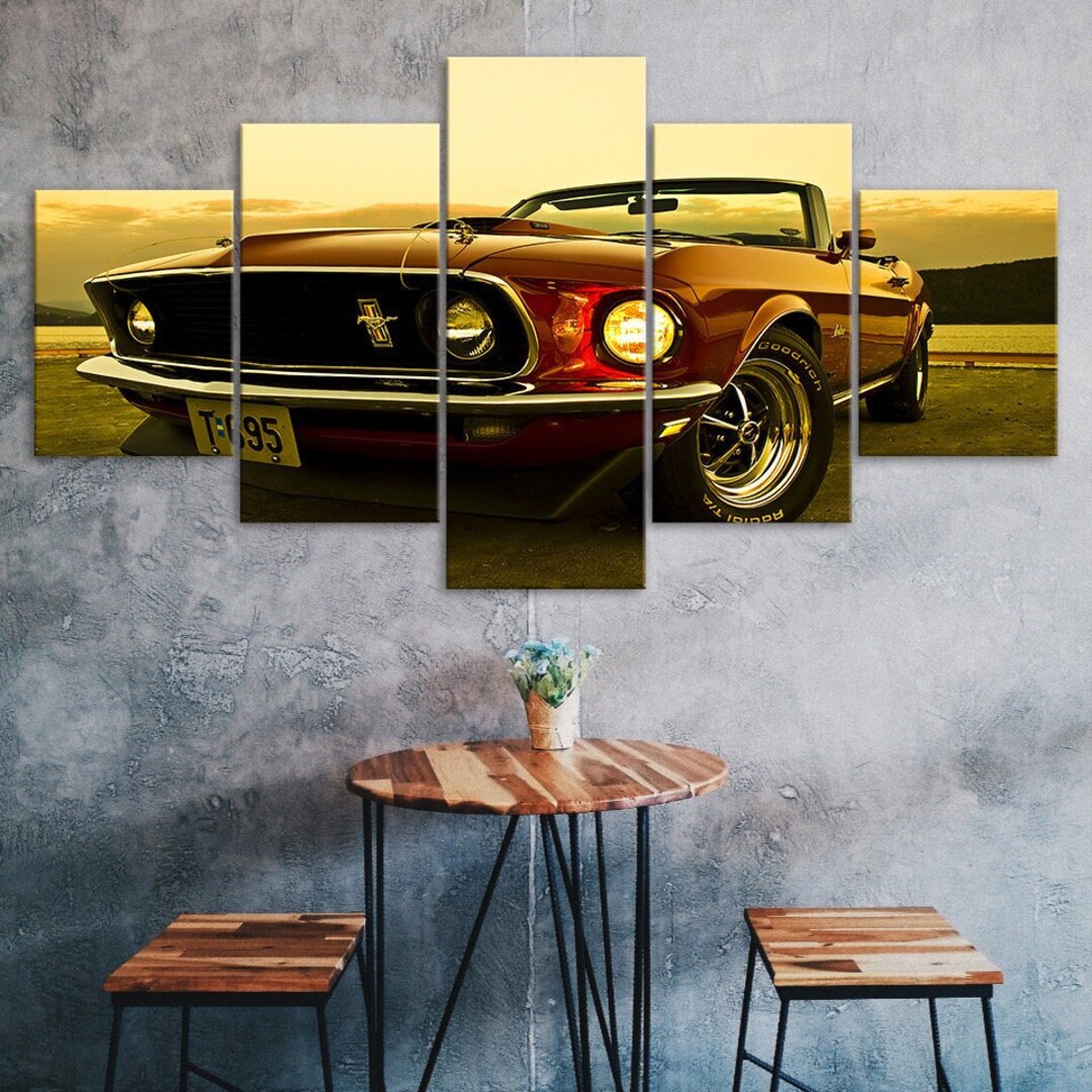 Vintage Ford Mustang Car 5 Piece Canvas Wall Art Multi Panel Print Auto ...