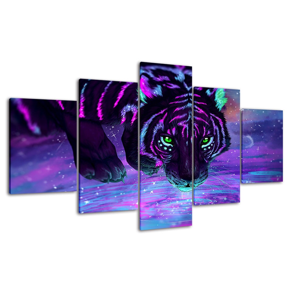 Purple Tiger Animal Fantasy World Abstract Painting 5 Piece - Etsy
