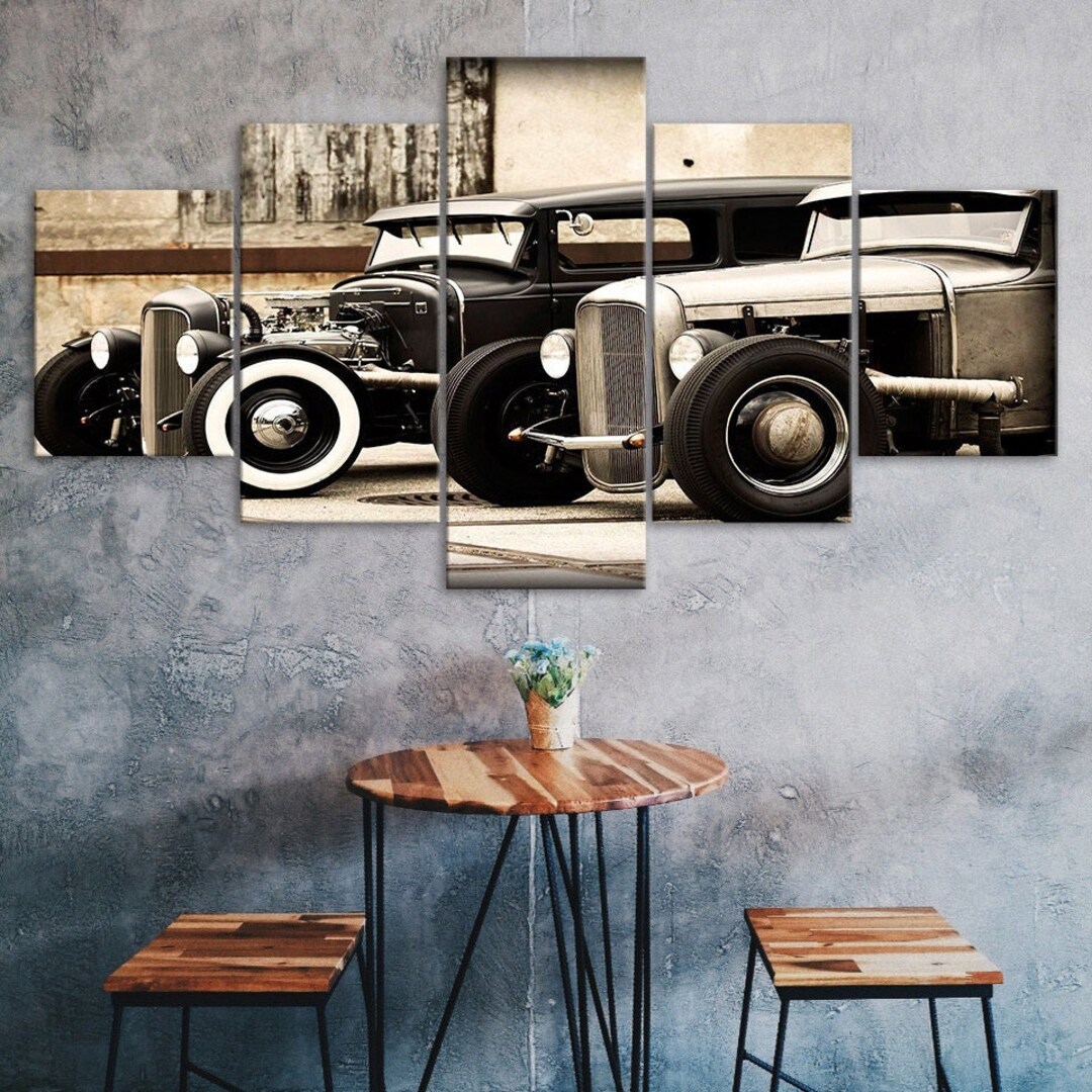 Vintage American Hot Rod Cars Canvas 5 Piece Five Panel Print Modern ...