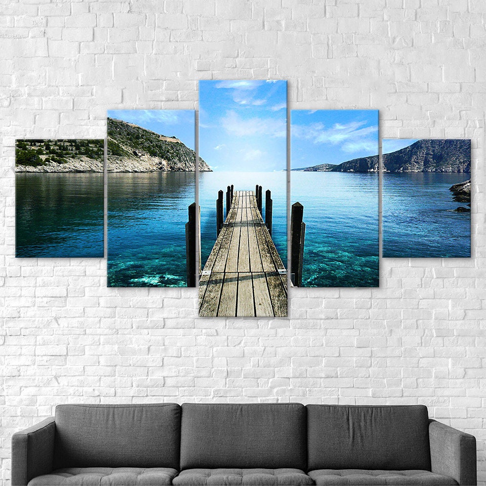 Bridge View Nature Landscape 5 Piece Canvas Wall Art Multi Panel Print ...